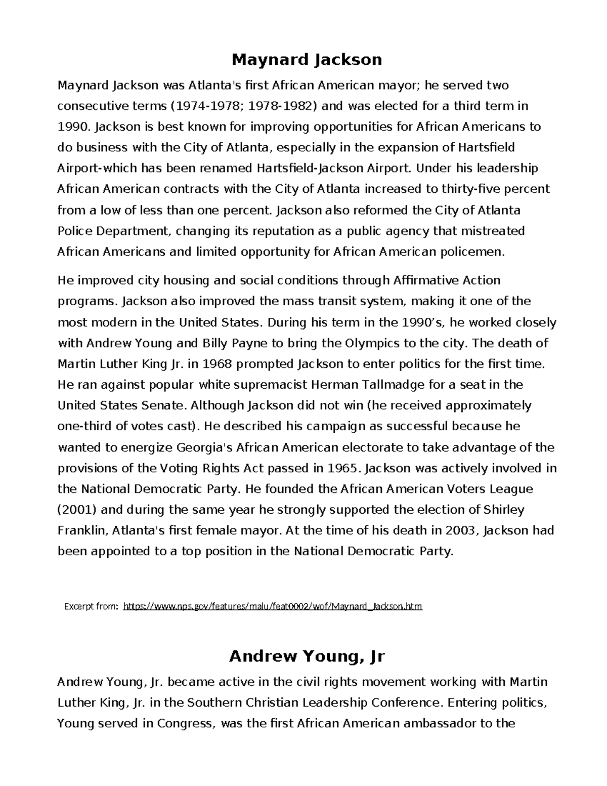 Jackson Young reading - information - Maynard Jackson Maynard Jackson ...