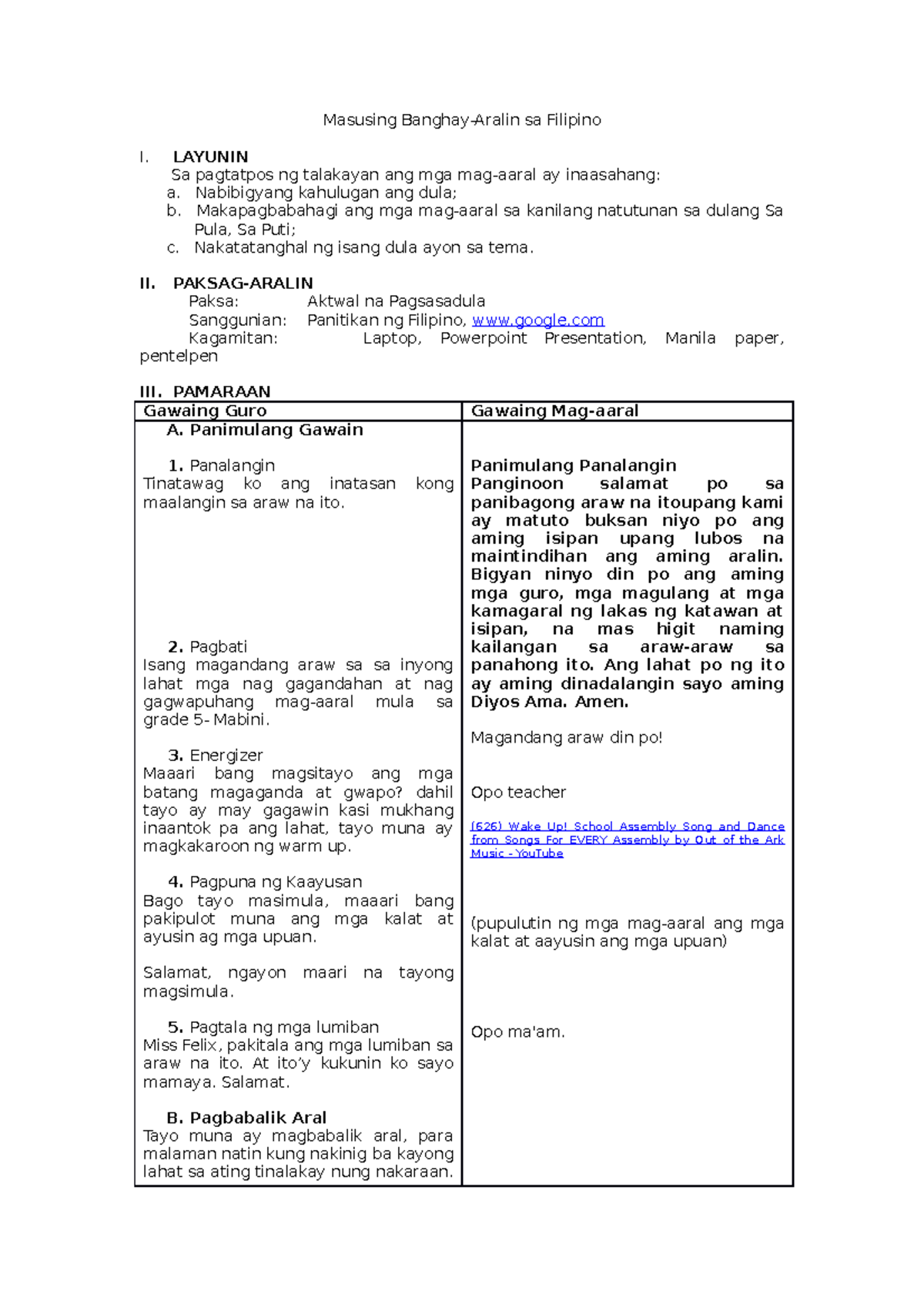 Aktwal na Pagsasadula 1 revise - Masusing Banghay-Aralin sa Filipino I ...