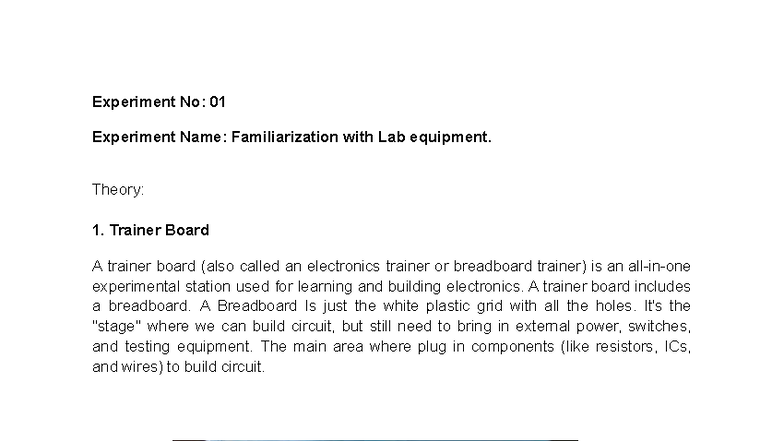 Lab Report: Familiarization with Lab Equipment (Experiment No: 01 ...