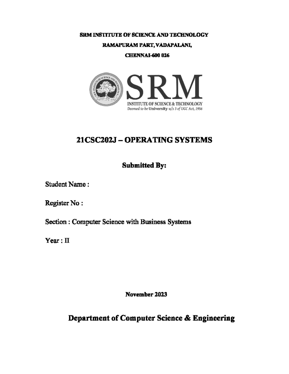21CSC202J Operating Systems Lab Manual: Booting & Commands - Studocu