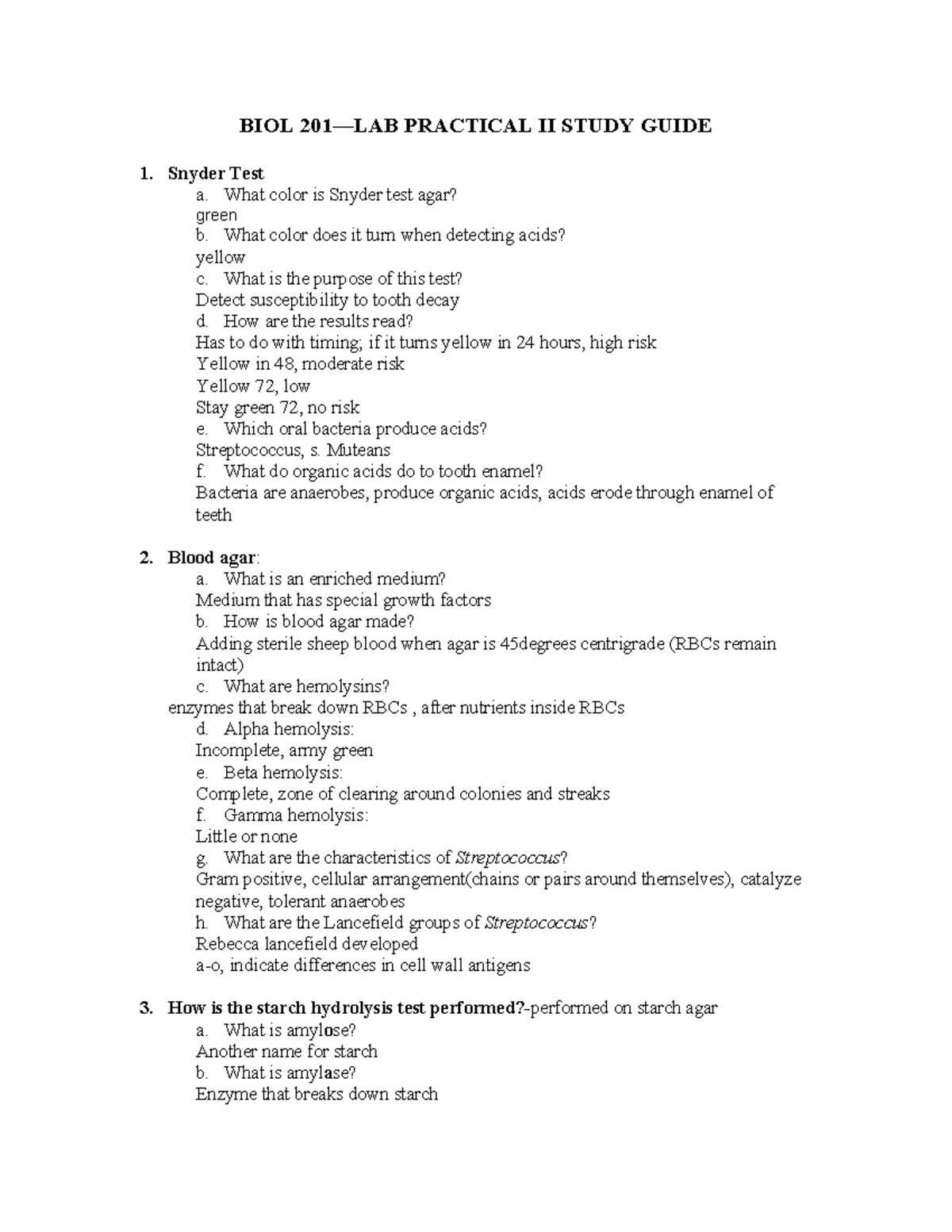 BIOL 201-3 LAB Practical II Study Guide: Key Tests & Results - Studocu