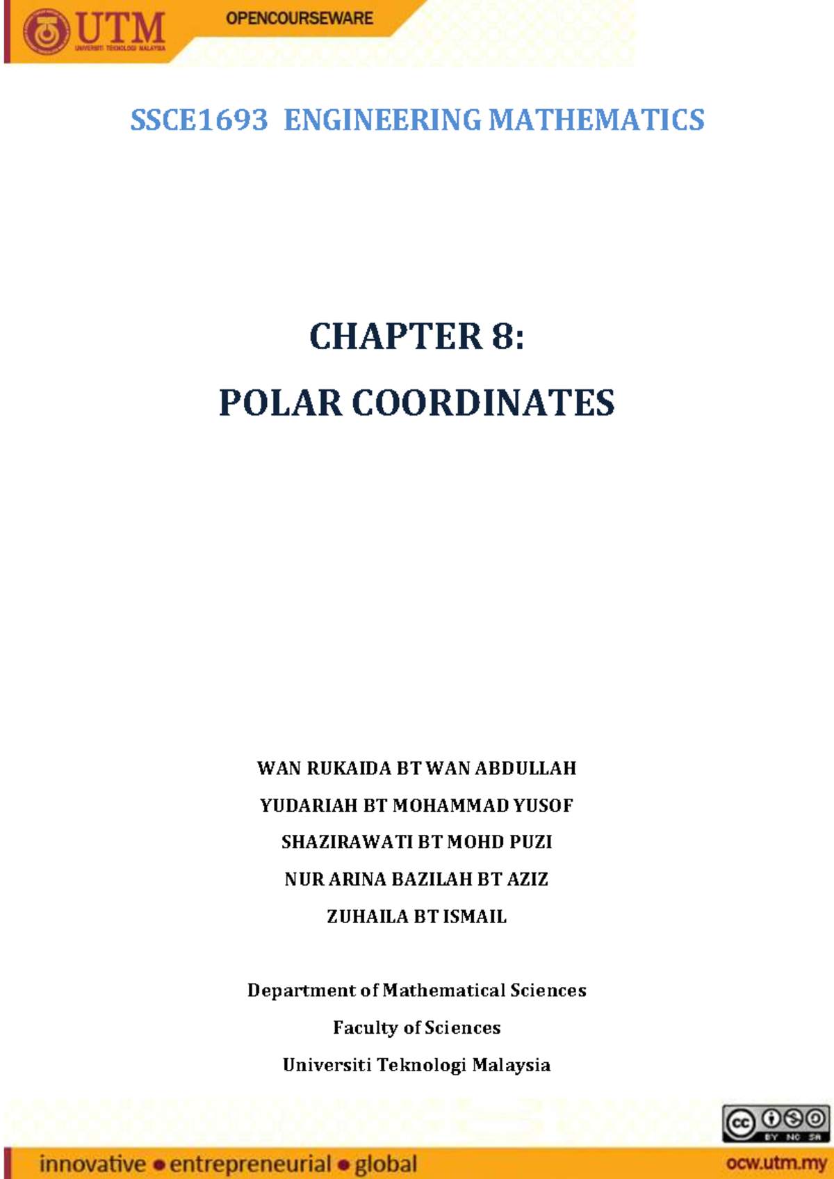 SSCE1693 ENGINEERING MATHEMATICS CHAPTER 8: POLAR COORDINATES NOTES ...