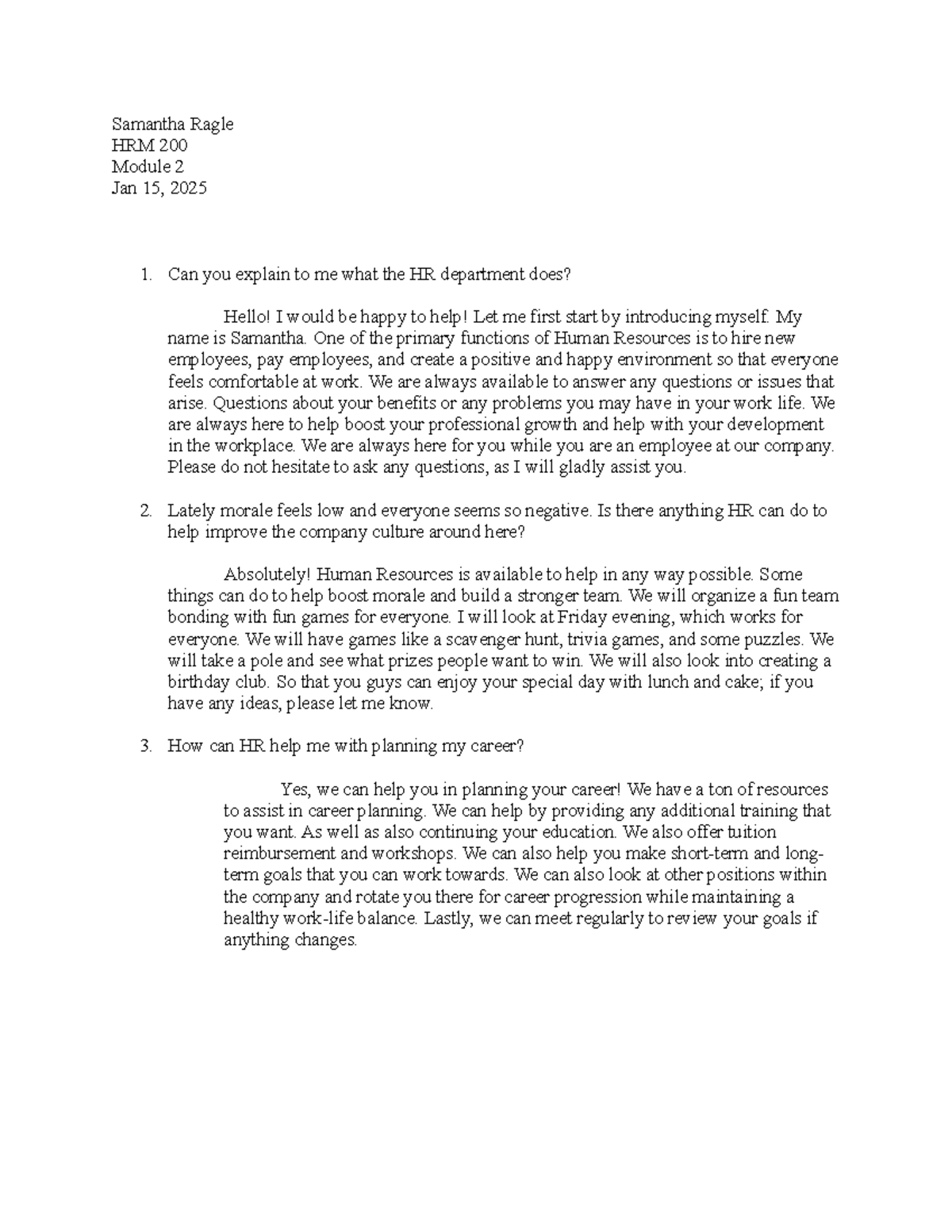 Module 2 Ragle - Notes - Samantha Ragle HRM 200 Module 2 Jan 15, 2025 1 ...