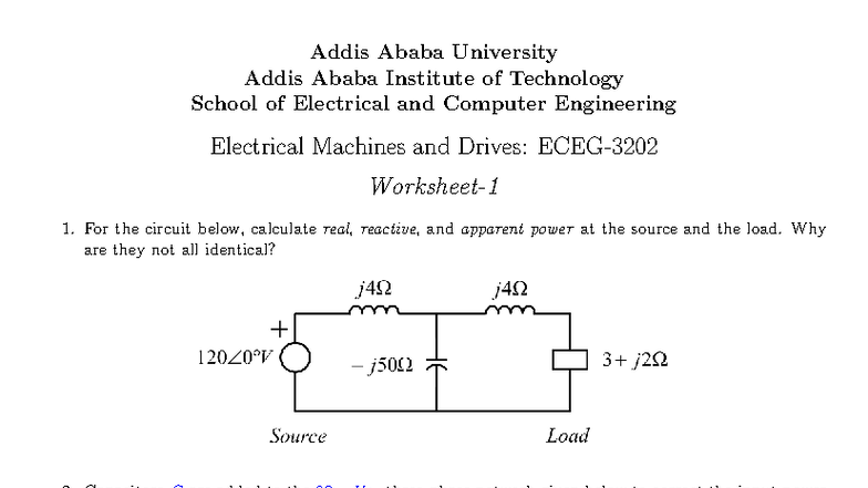 EECE 101: Worksheet 1 - Assignment on Three Phase Systems - Studocu