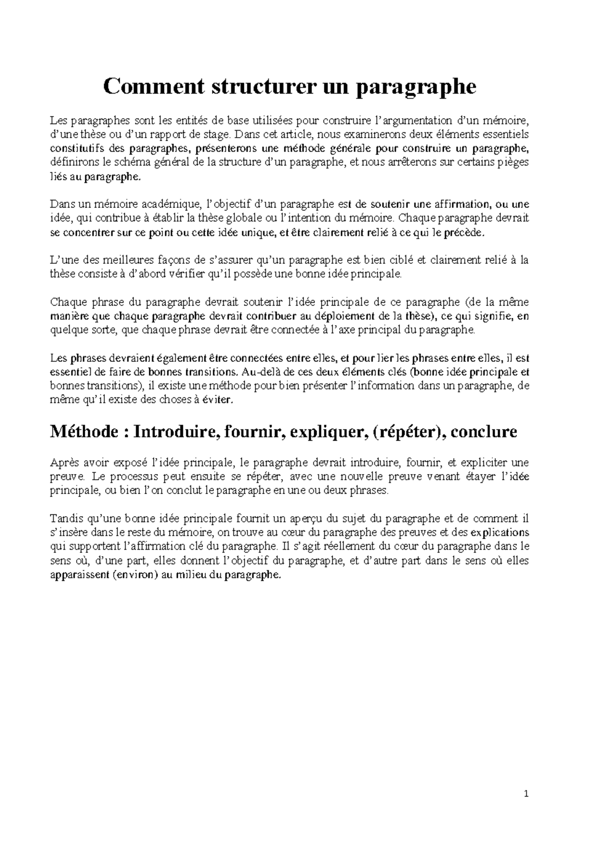 Structurer un Paragraphe : Méthodes et Pièges à Éviter - Studocu