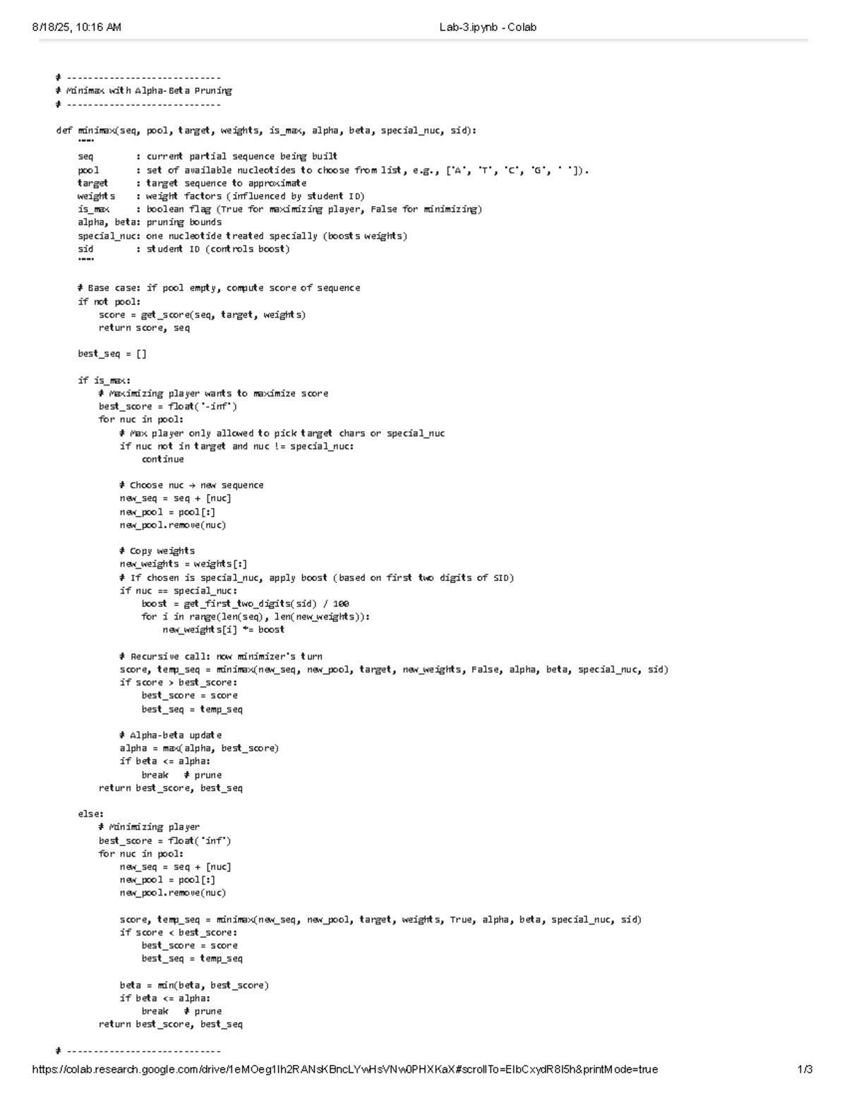 Lab-3.ipynb - Colab Minimax Algorithm with Pruning and Scoring - Studocu