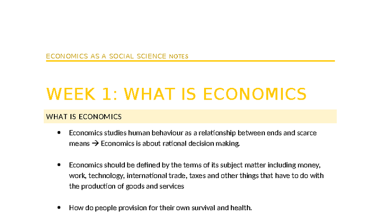 ECON 101: Economics as a Social Science - Comprehensive Notes - Studocu