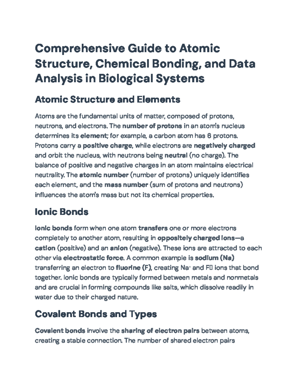Comprehensive Study of Atomic Structure & Chemical Bonding in Bio ...