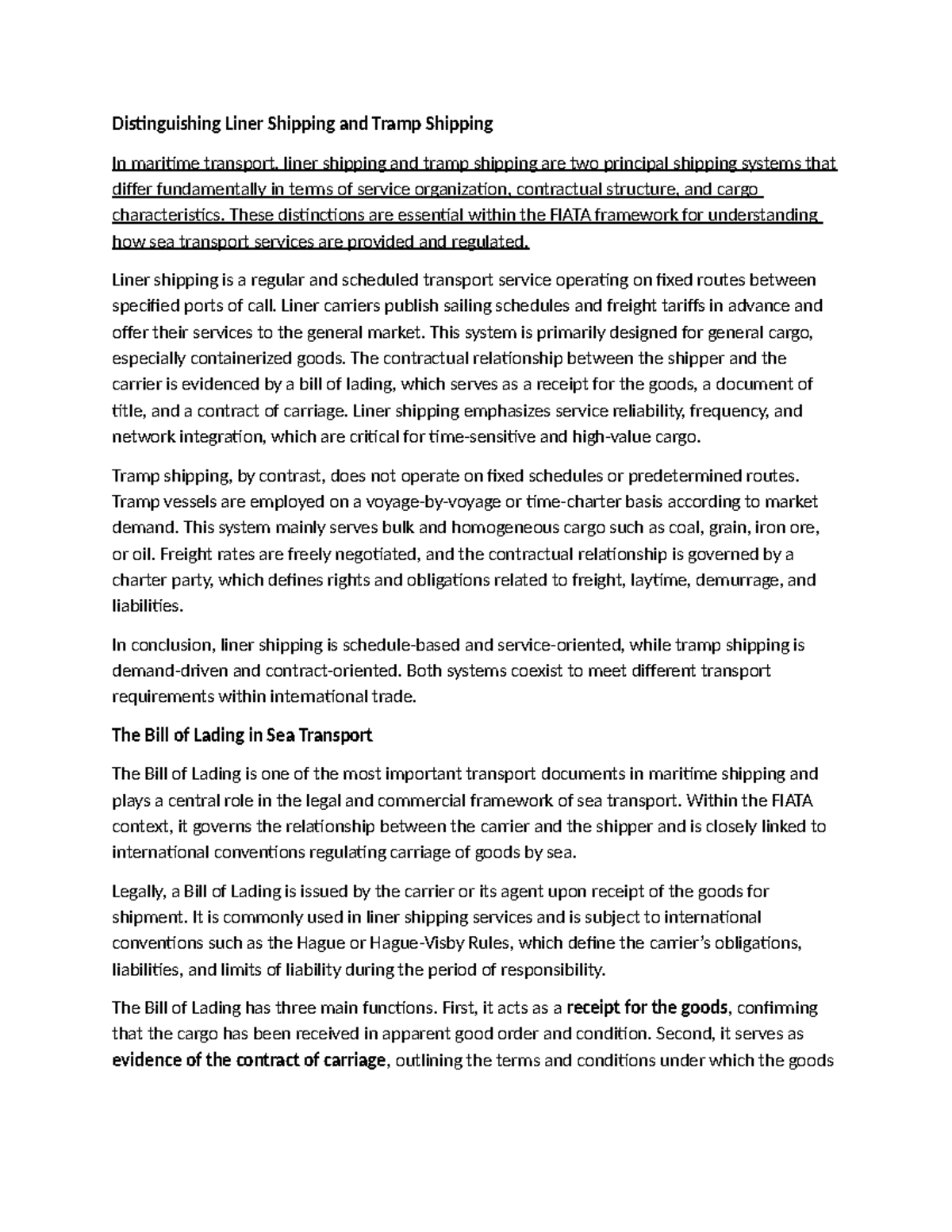 FIATA Study: Liner vs. Tramp Shipping in Maritime Transport - Studocu