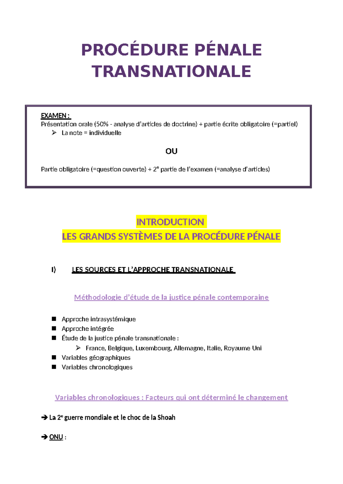PROCÉDURE PÉNALE TRANSNATIONALE : EXAMEN ORAL ET ÉCRIT - Studocu