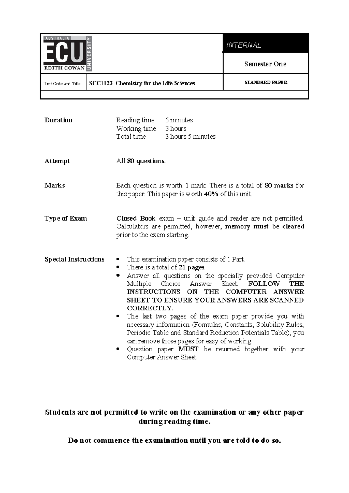 SCC1123 Midterm Exam Paper - Chemistry for the Life Sciences - Studocu