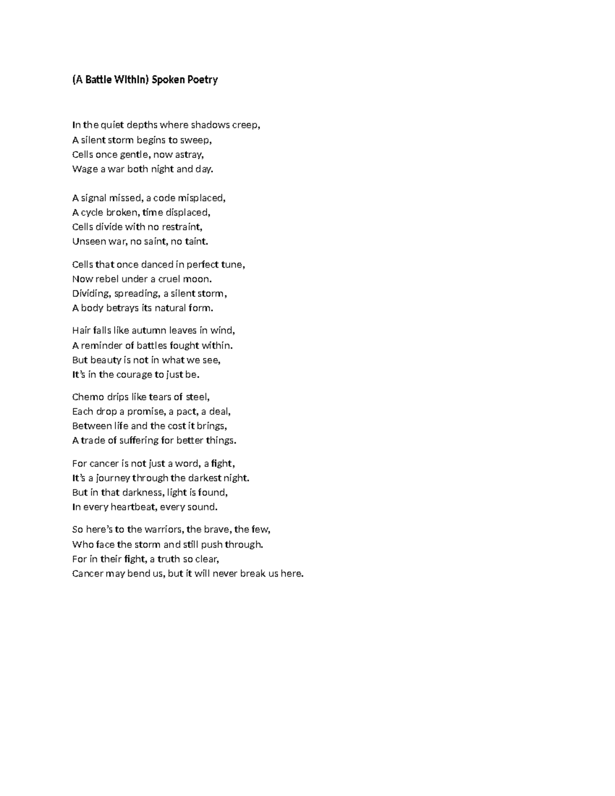 A Battle Within - poem for bio - (A Battle Within) Spoken Poetry In the ...