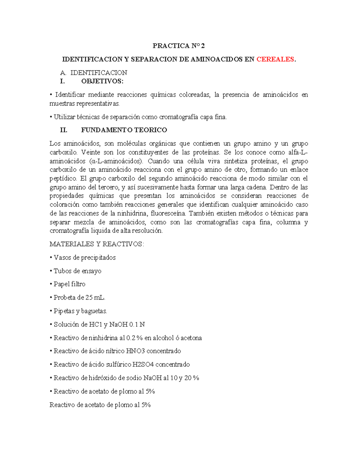 GUÍA N° 2: Identificación y Separación de Aminoácidos en Cereales AA-AO ...