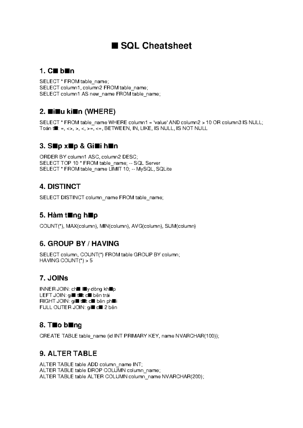 SQL Cheatsheet: Essential SQL Commands and Functions - Studocu