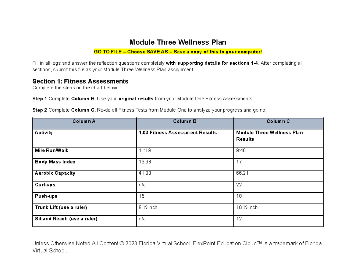 My module three wellness plan - Module Three Wellness Plan GO TO FILE ...
