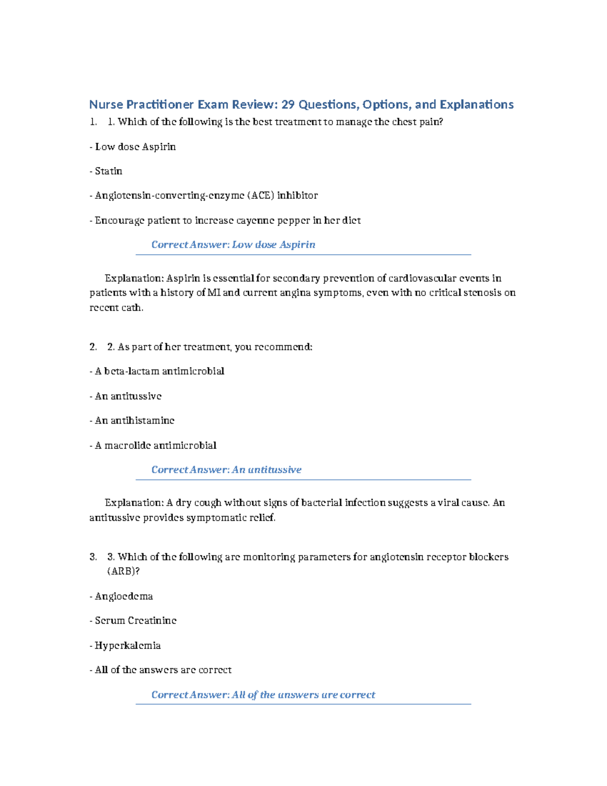 NP Exam Review: 29 Q&A for Nurse Practitioner Exam Preparation - Studocu
