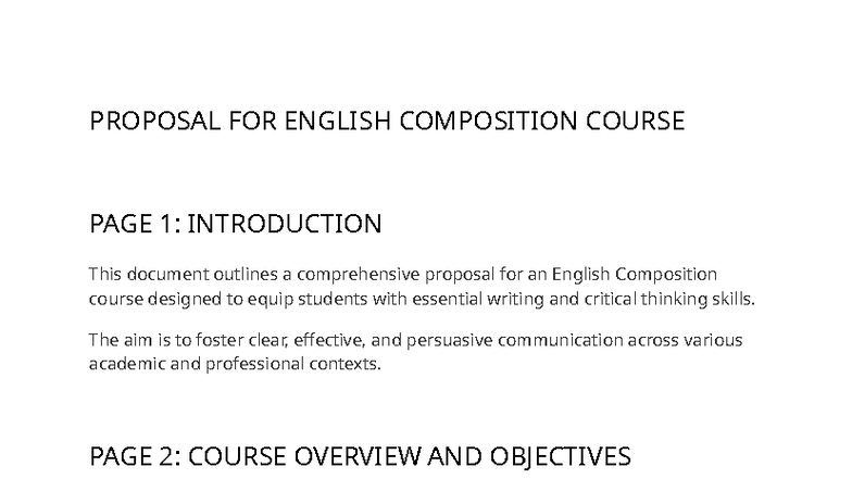 ENG 101: Proposal for English Composition Course Overview and ...