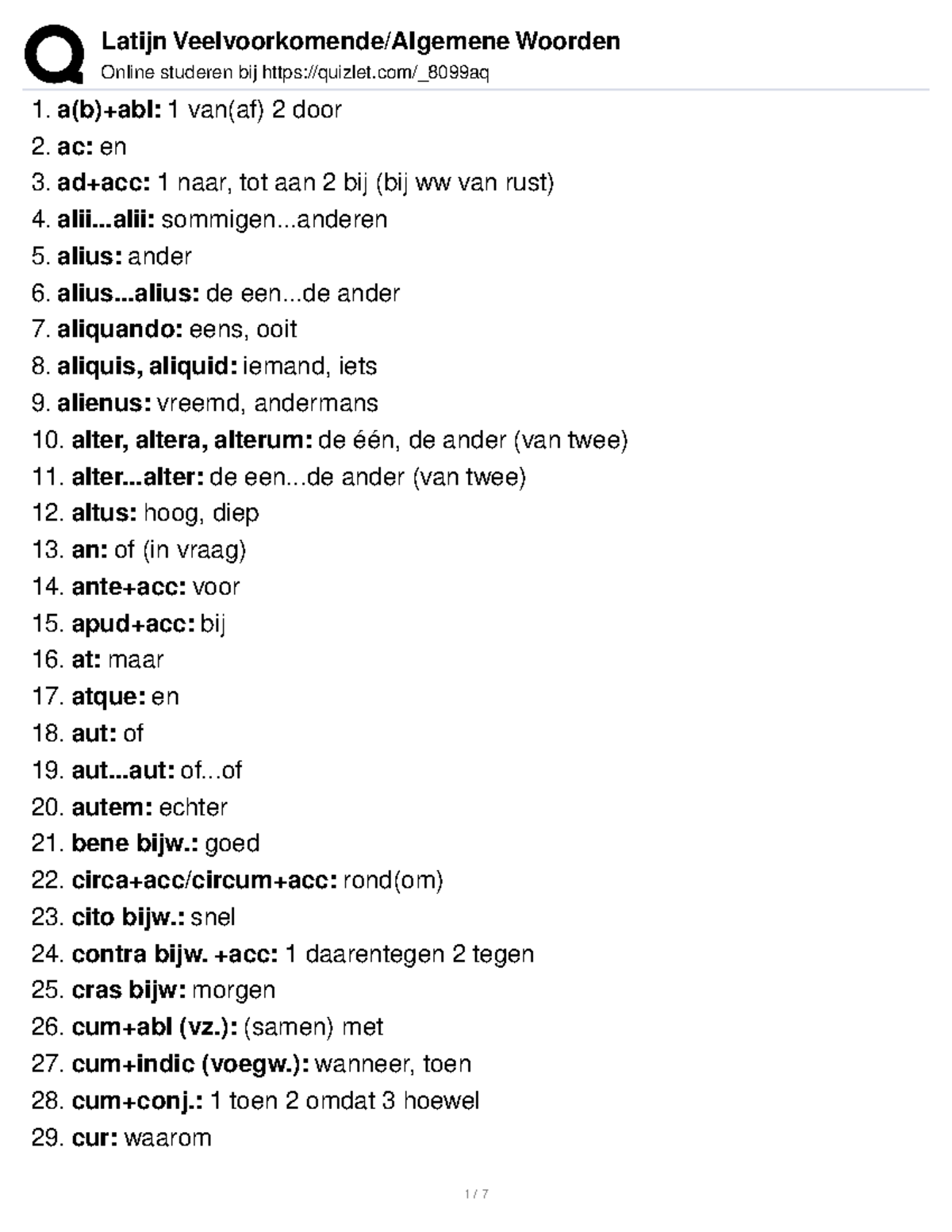 Latijn (Algemene Woordenlijst) - Veelvoorkomende Termenlijst - Studeersnel