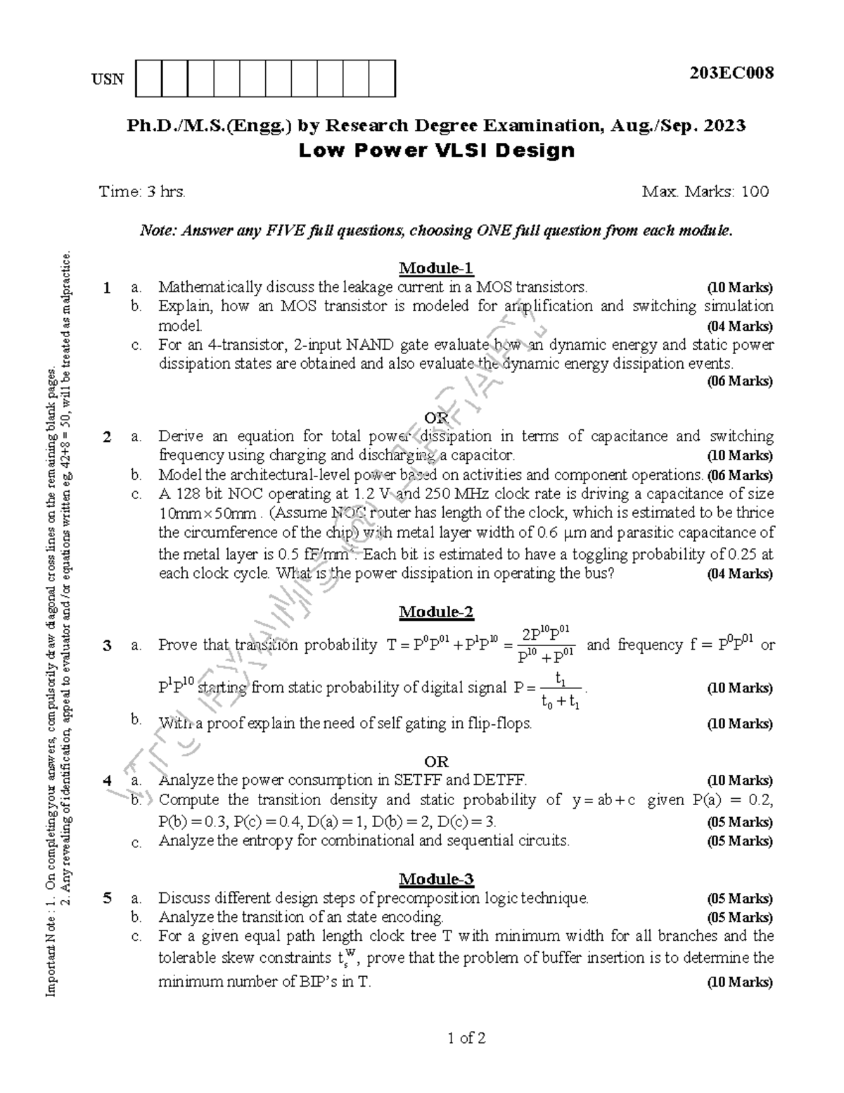 203EC008 - PHD QUESTION PAPER - Ph.D./M.(Engg.) by Research Degree ...