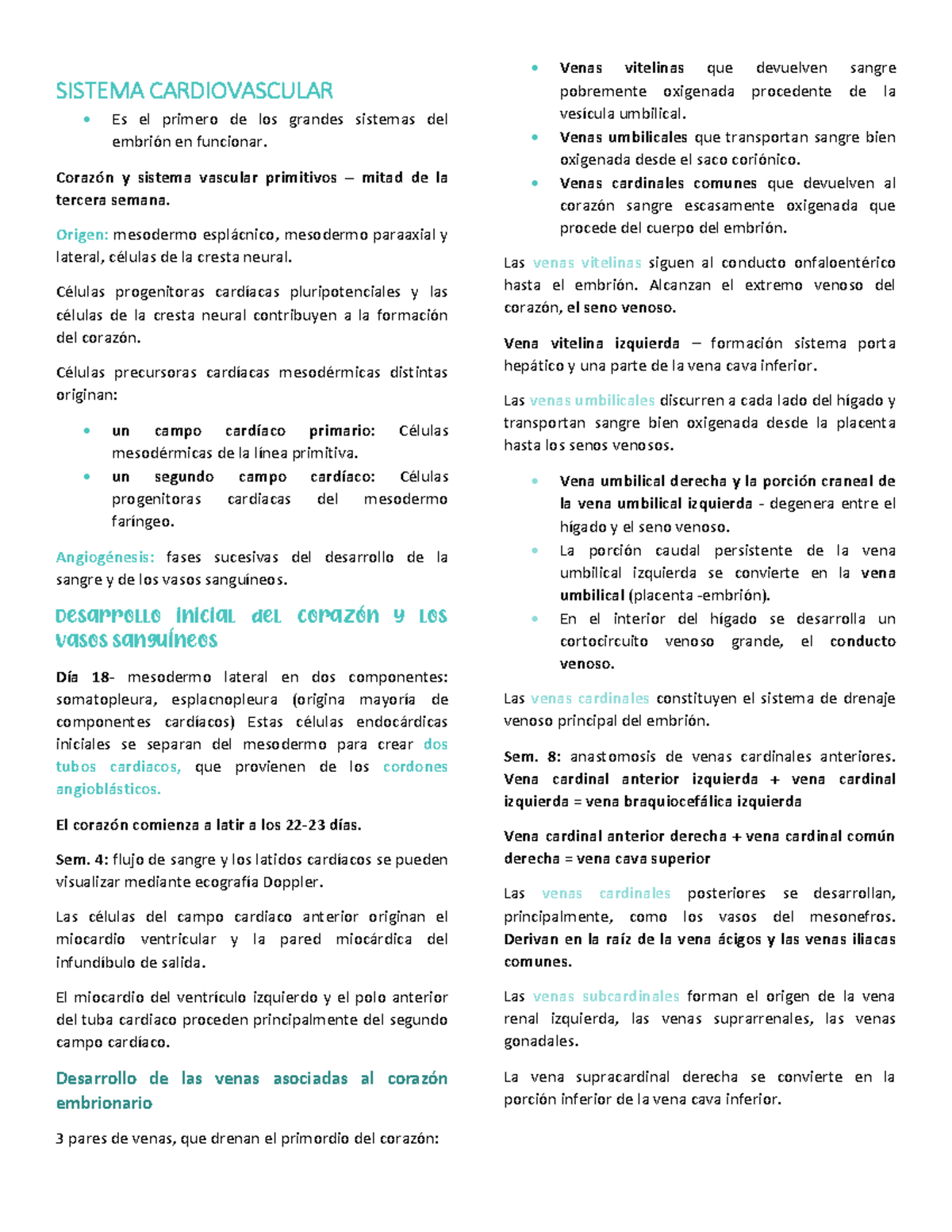 SISTEMA CARDIOVASCULAR Y UROGENITAL EN EMBRIOLOGÍA III - Studocu