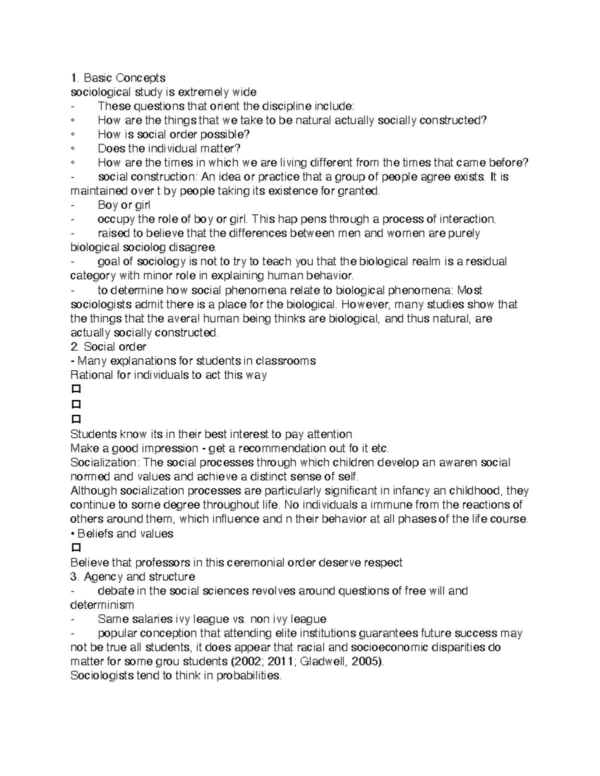 Document 1 - reading notes - Basic Concepts sociological study is ...