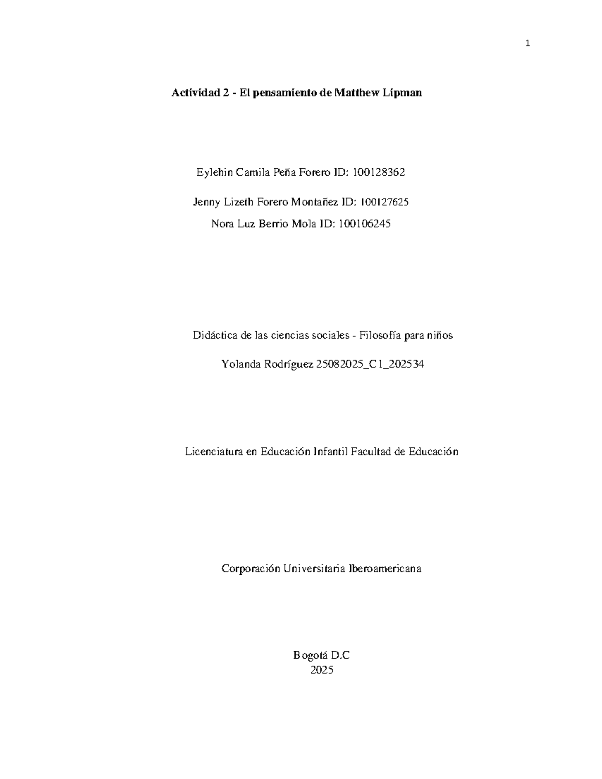 Actividad 2: Mapa Conceptual sobre el Pensamiento de Matthew Lipman - Studocu