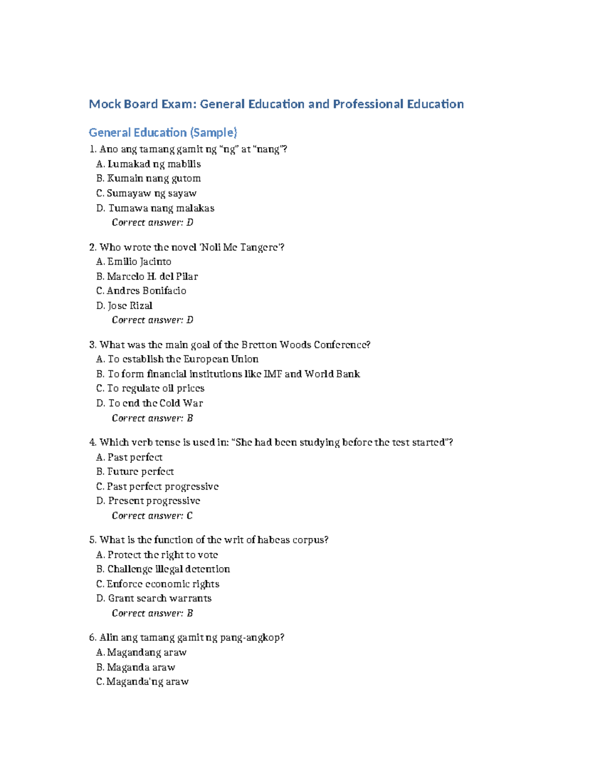 LET Mock Board Exam: GenEd & ProfEd Practice Questions and Answers ...