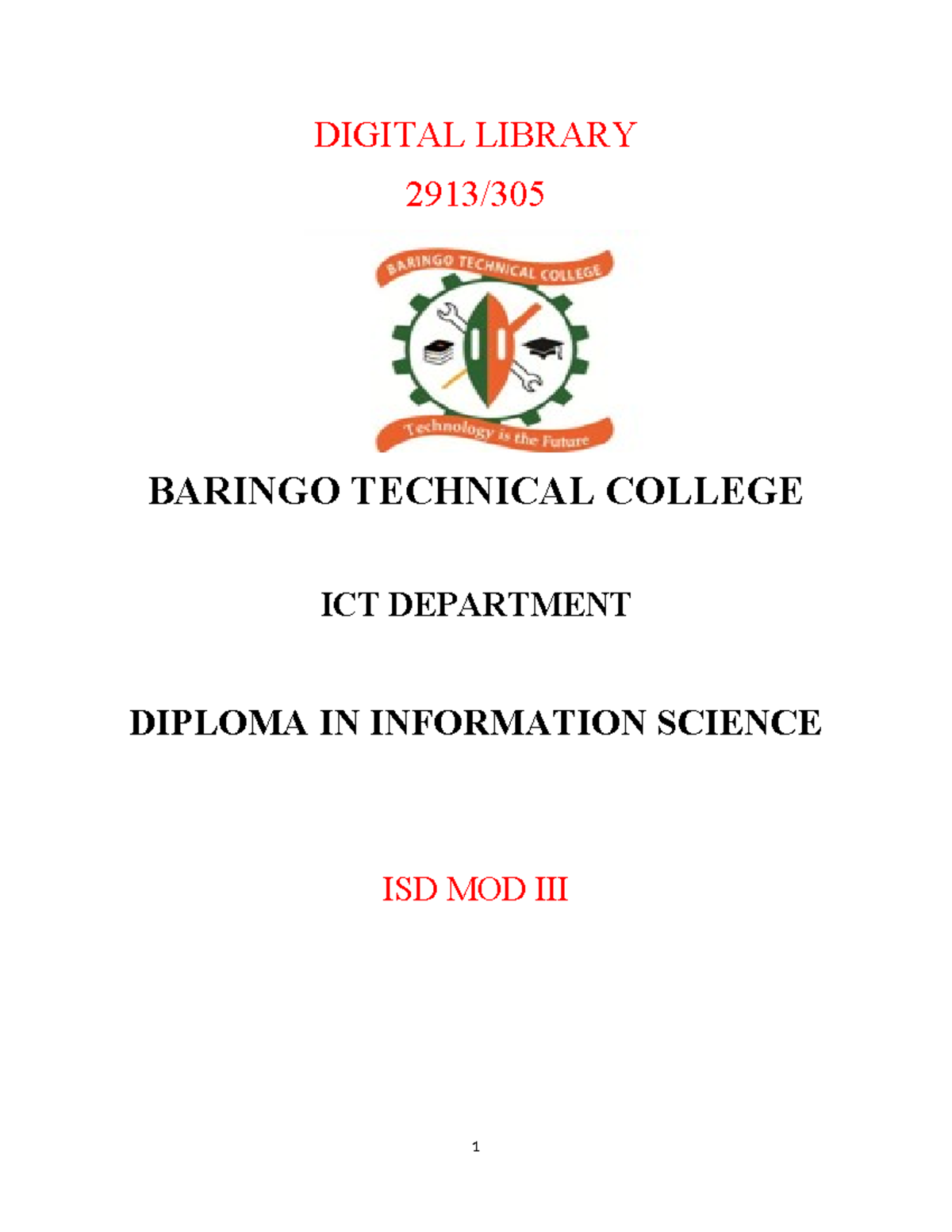 Digital Library - Summary - DIGITAL LIBRARY 2913/ BARINGO TECHNICAL ...