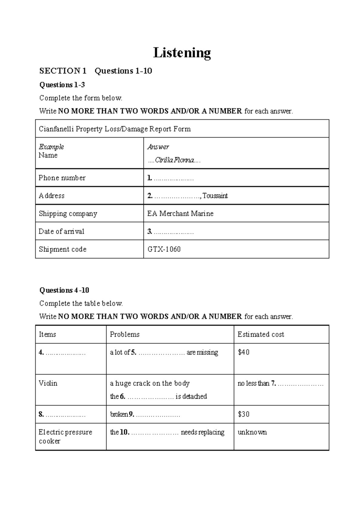 Practice Test - English Listening Section Overview - Studocu