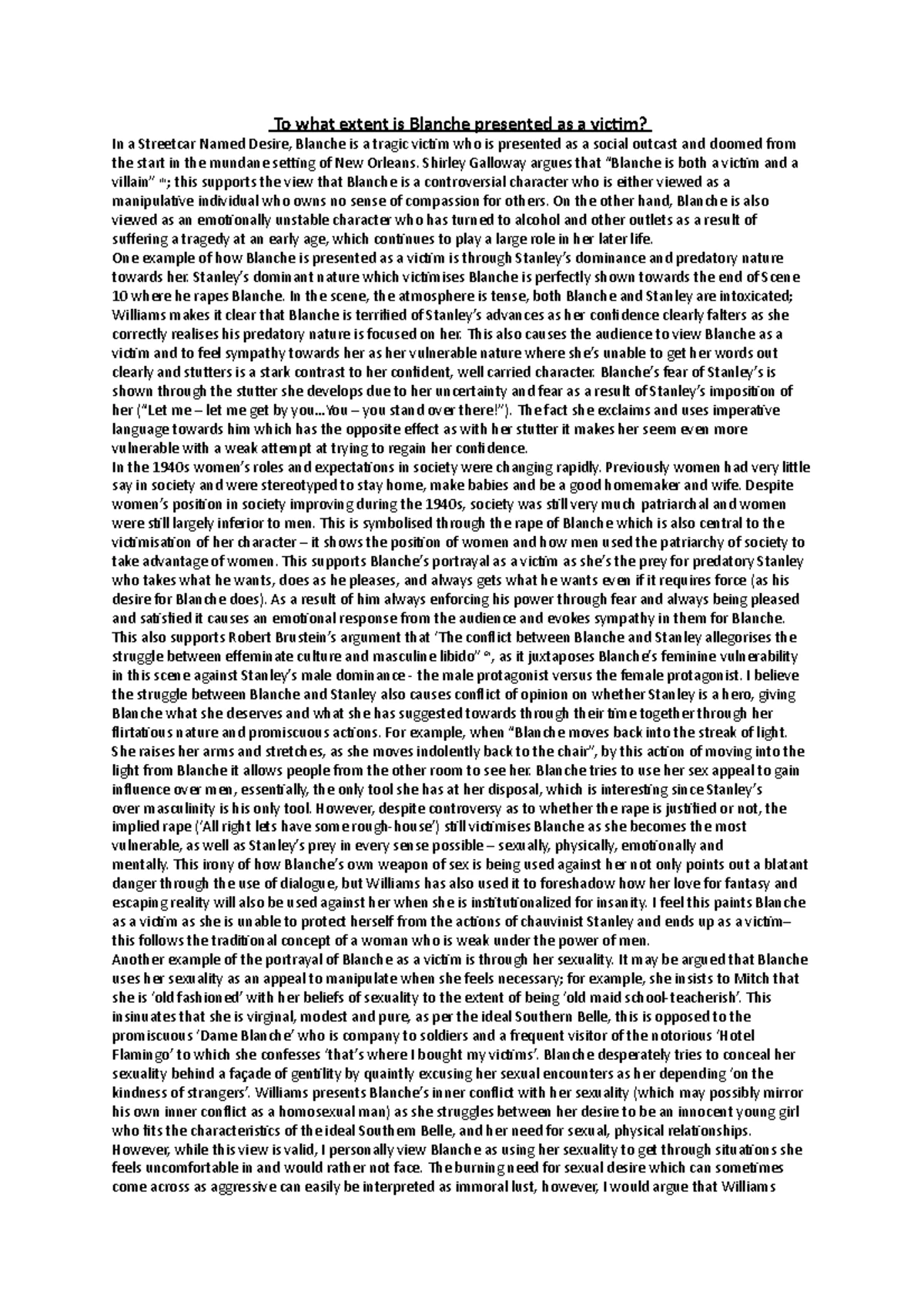 Scene Analysis - A Streetcar Named Desire - Edexcel English Literature ...