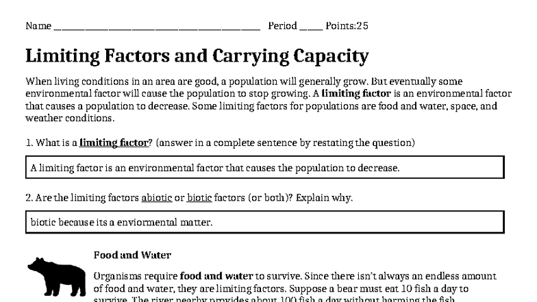 Limiting Factors & Carrying Capacity: Environmental Impacts on ...