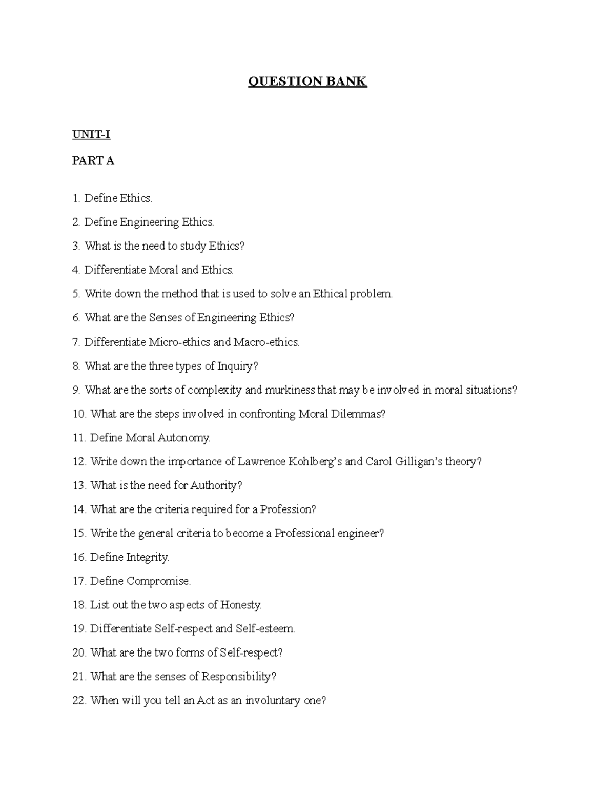 PE- Engineering Ethics Comprehensive Question Bank - Studocu