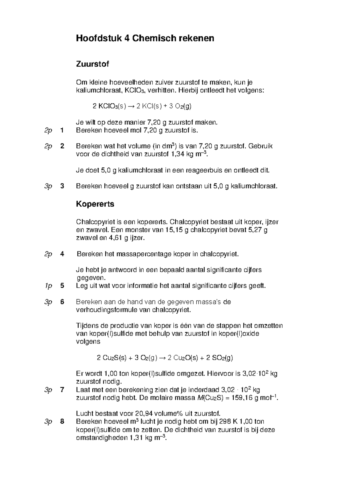 Weektaak rekenen - Oefentoets Chemisch Rekenen (Hoofdstuk 4) - Studeersnel