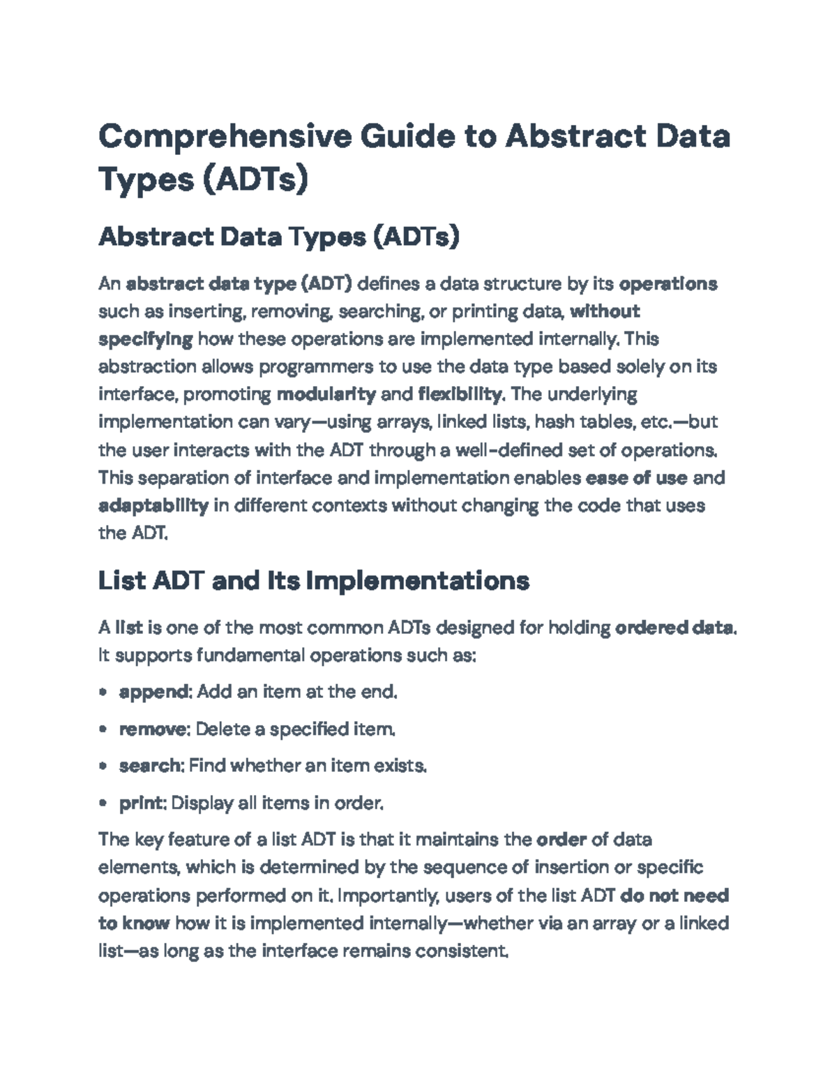 Comprehensive Guide to ADTs and Their Implementations (CS101) - Studocu