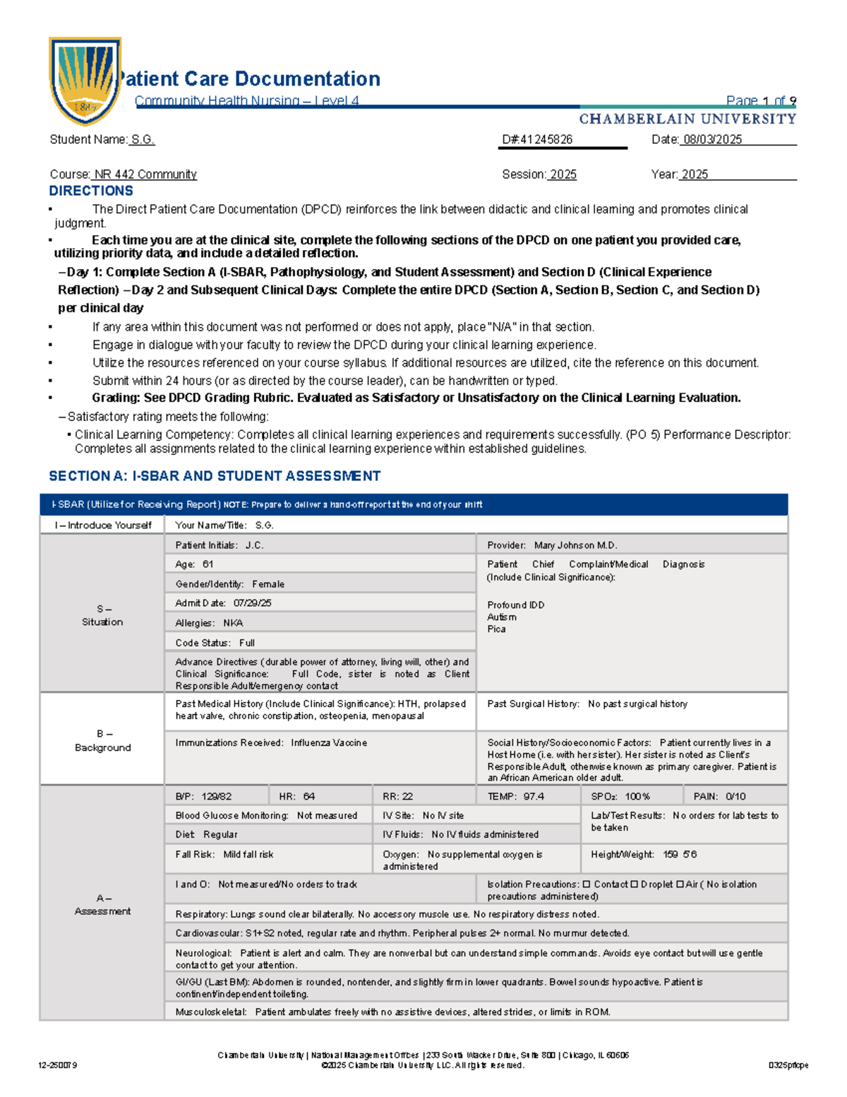 NR 442 Community Health Nursing Level 4: Direct Patient Care ...