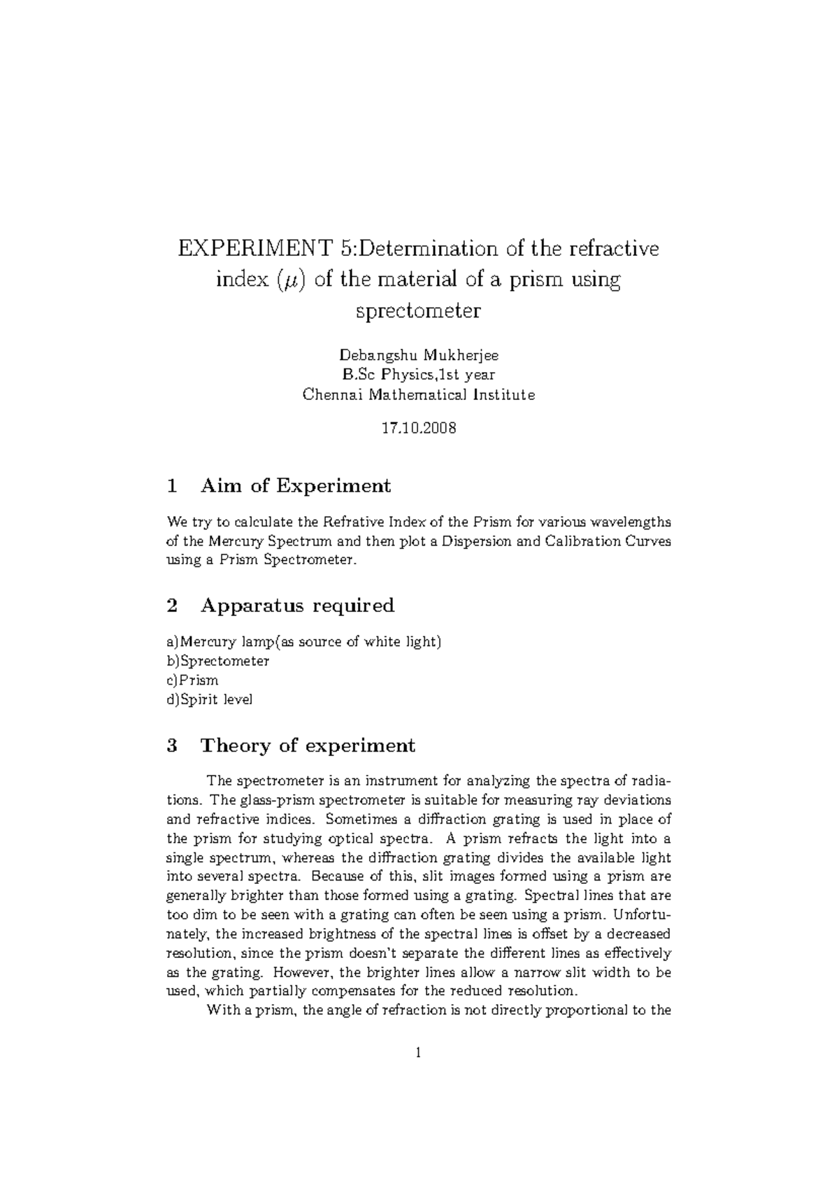 **Title: B.Sc Physics - Experiment 5: Refractive Index Measurement ...