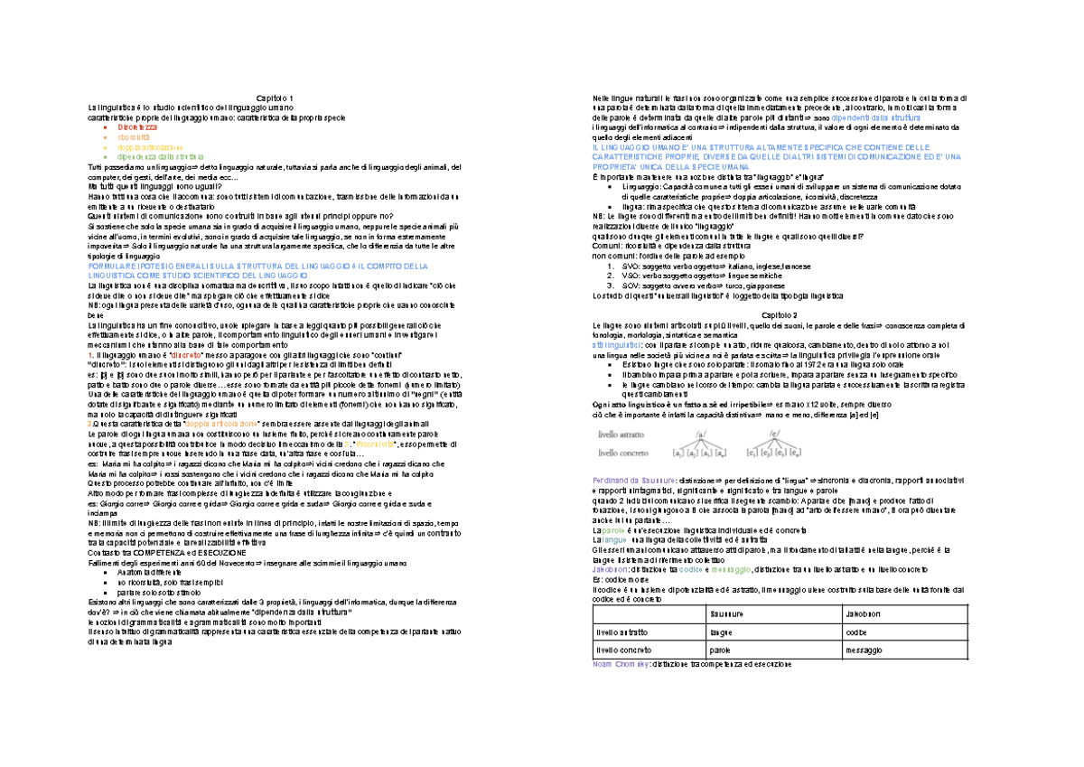 Capitolo 1: Introduzione alla Linguistica e alle Caratteristiche del ...