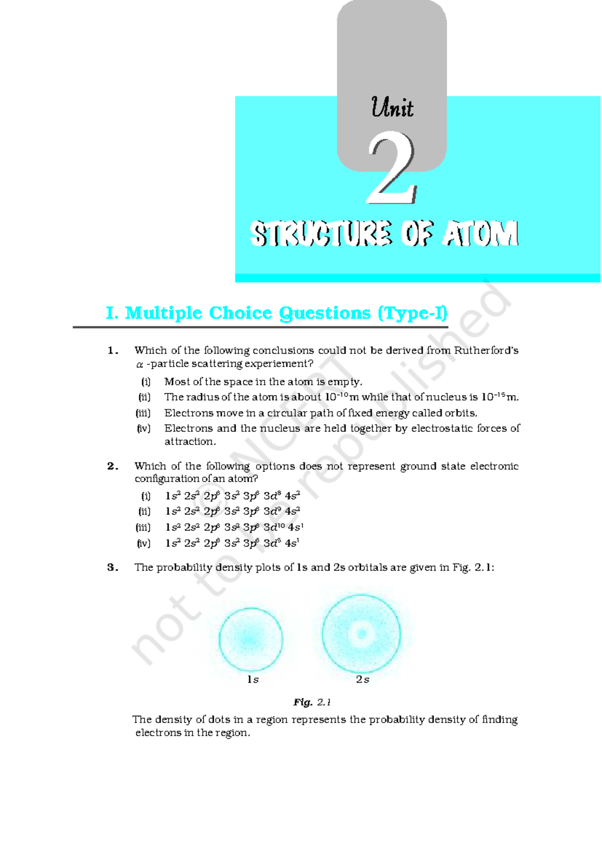 Unit 2: Structure of Atom - Multiple Choice Questions & Answers - Studocu