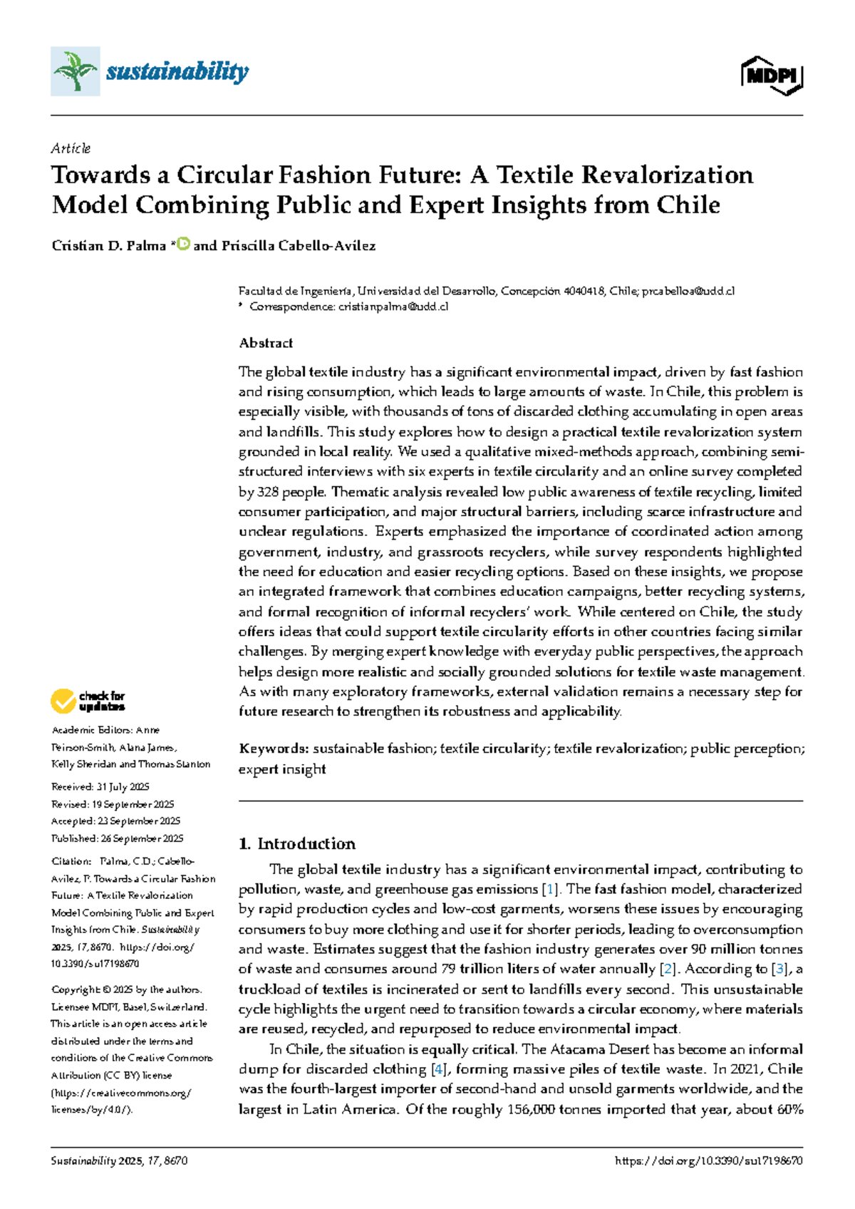 Towards a Circular Fashion Future: Insights from Chile's Textile ...