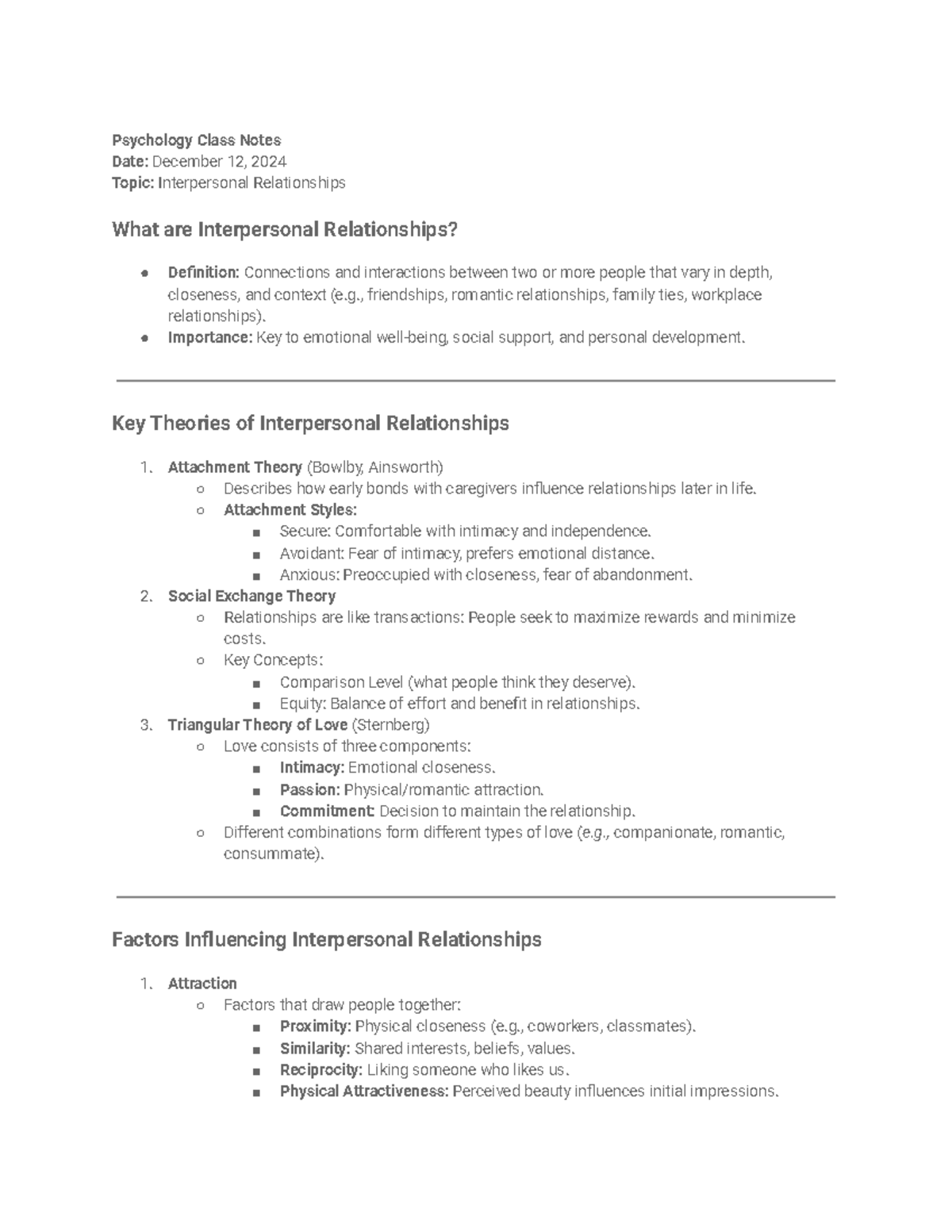 Psychology Class Notes - Overview of Interpersonal Relationships (101 ...
