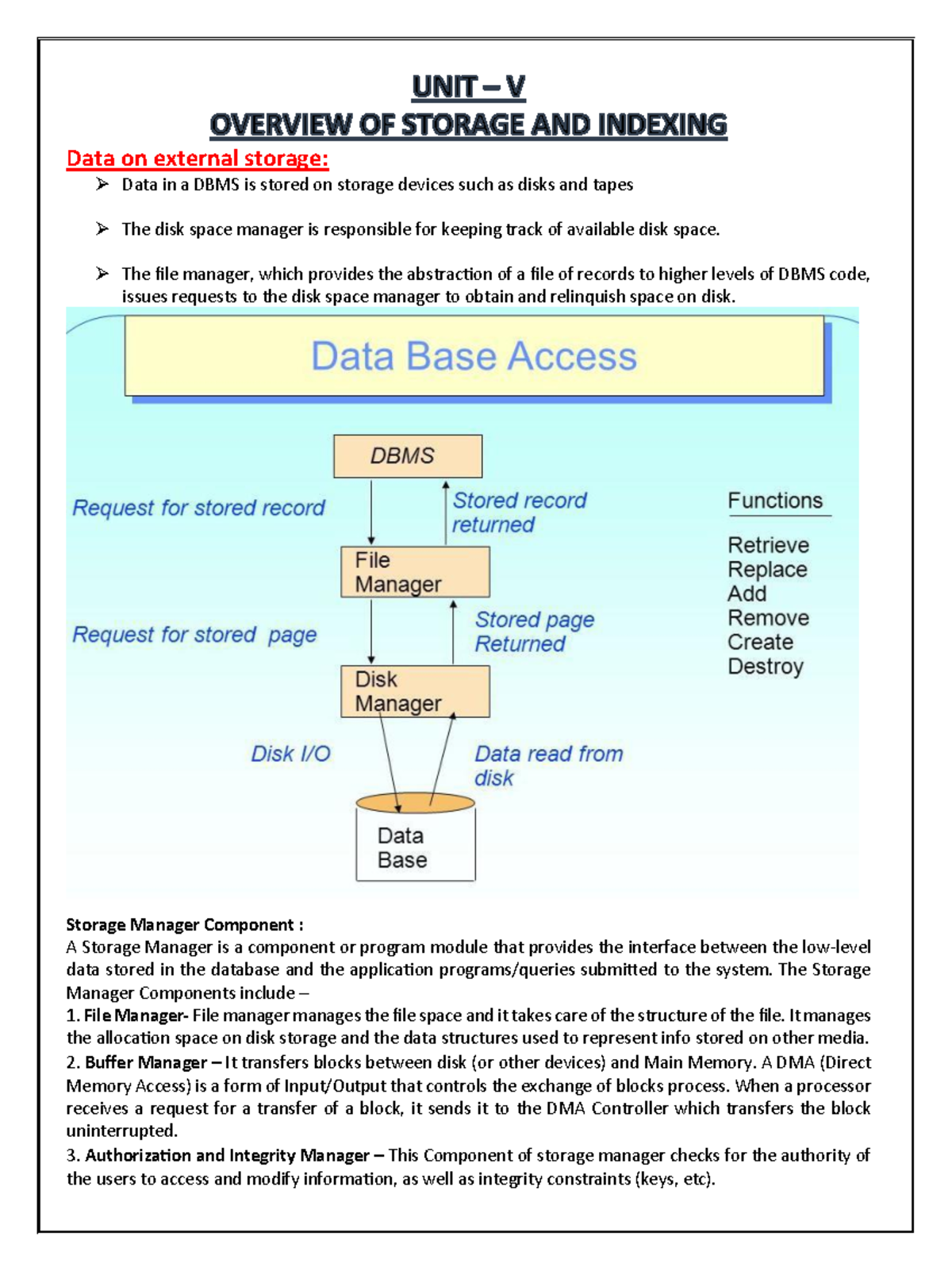 DBMS Unit 5: Storage Management and File Organization Techniques - Studocu