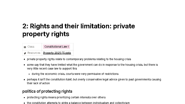 Constitutional Law I: Rights & Limitations of Private Property Rights ...