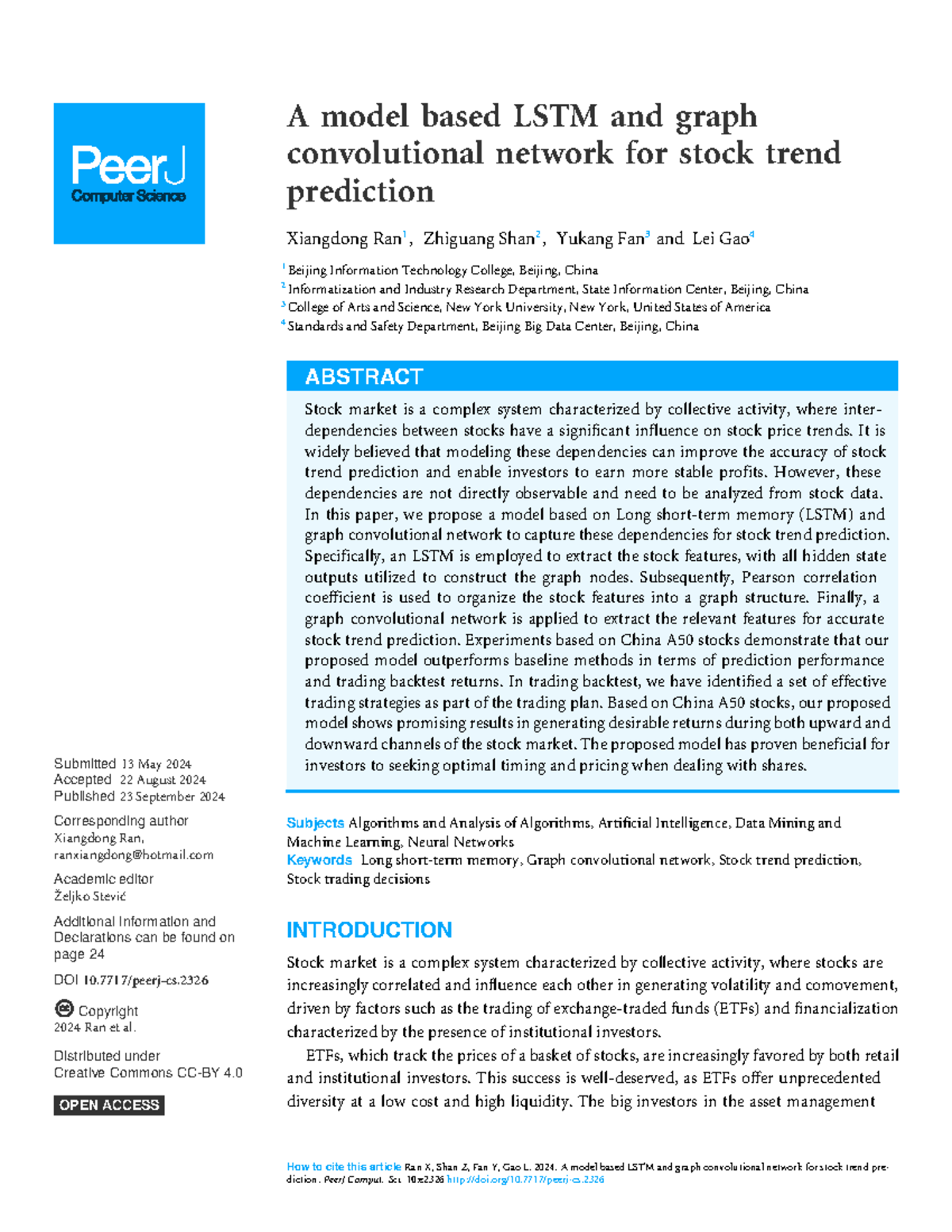 LSTM & GCN Model for Stock Trend Prediction (PeerJ CS 2024) - Studocu