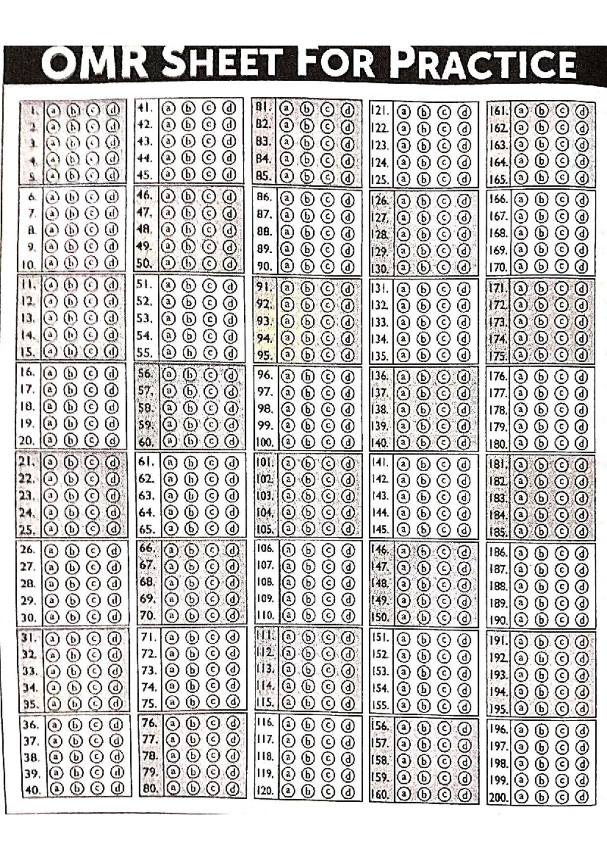 OMR SHEET PRACTICE SET A to C for Exam Preparation - Studocu