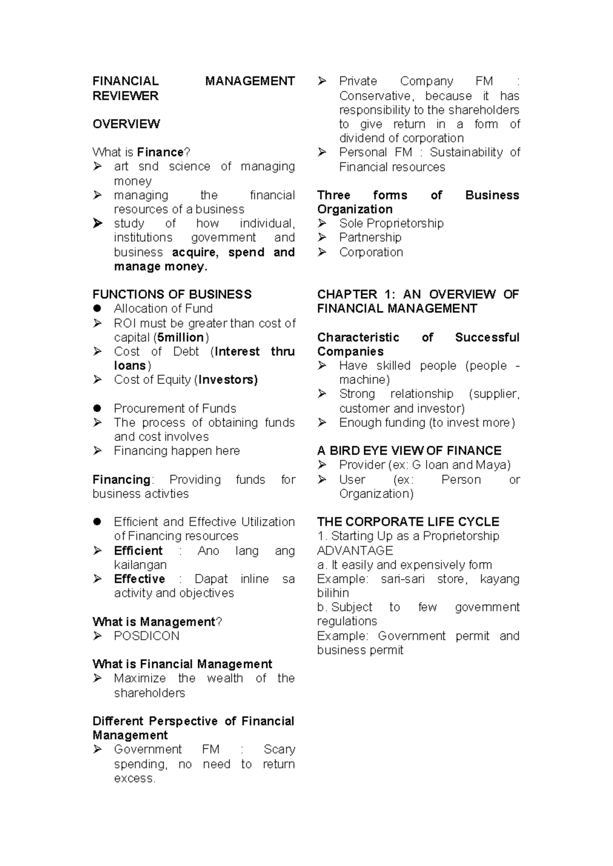 Financial Management Reviewer - Overview and Key Concepts - Studocu