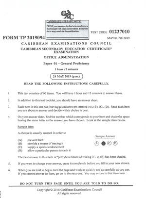 CSEC POB June 2017 P1 - PAPER 1 2017 - coDE 01240010 FORM TP 2017104 MAY/JUNE 2OI CARIBBEAN ...