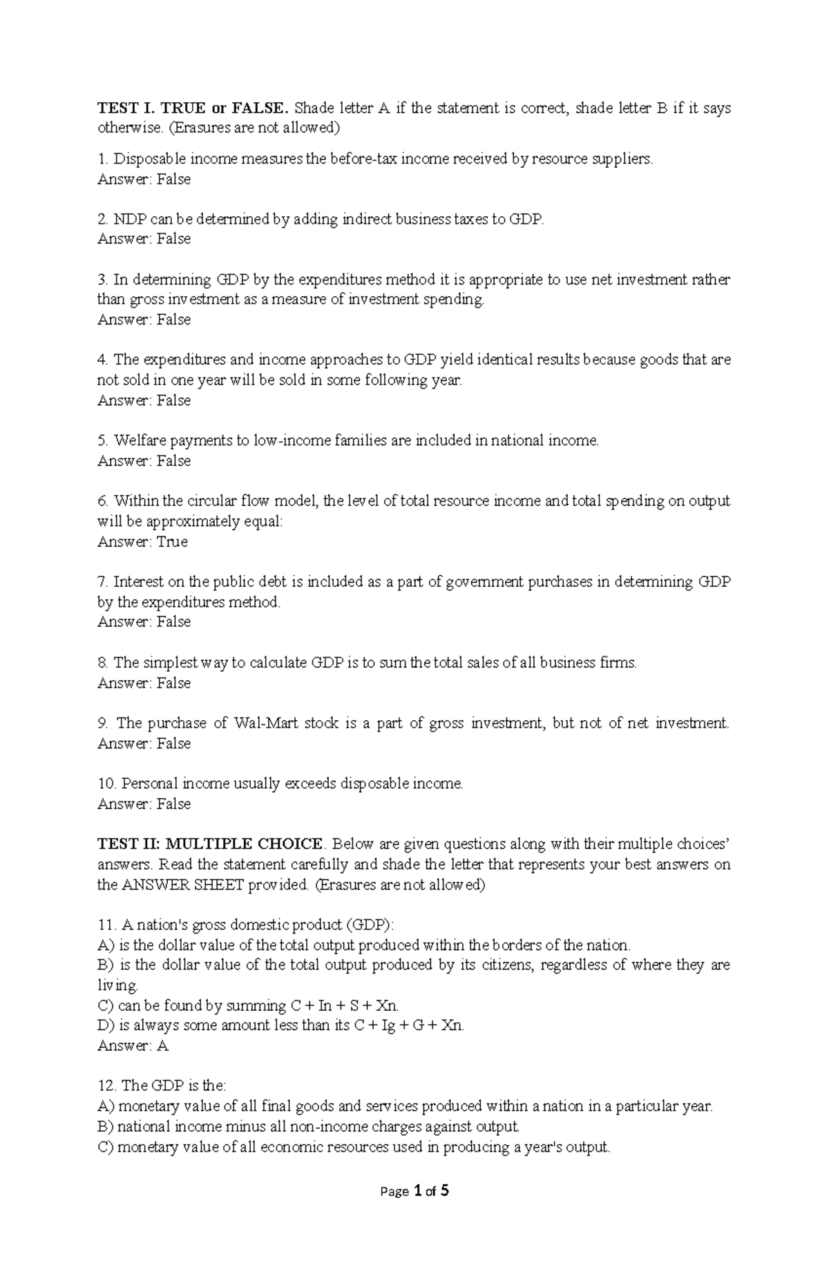 Ecoman Module 7 Test I & II Answer Key - Studocu