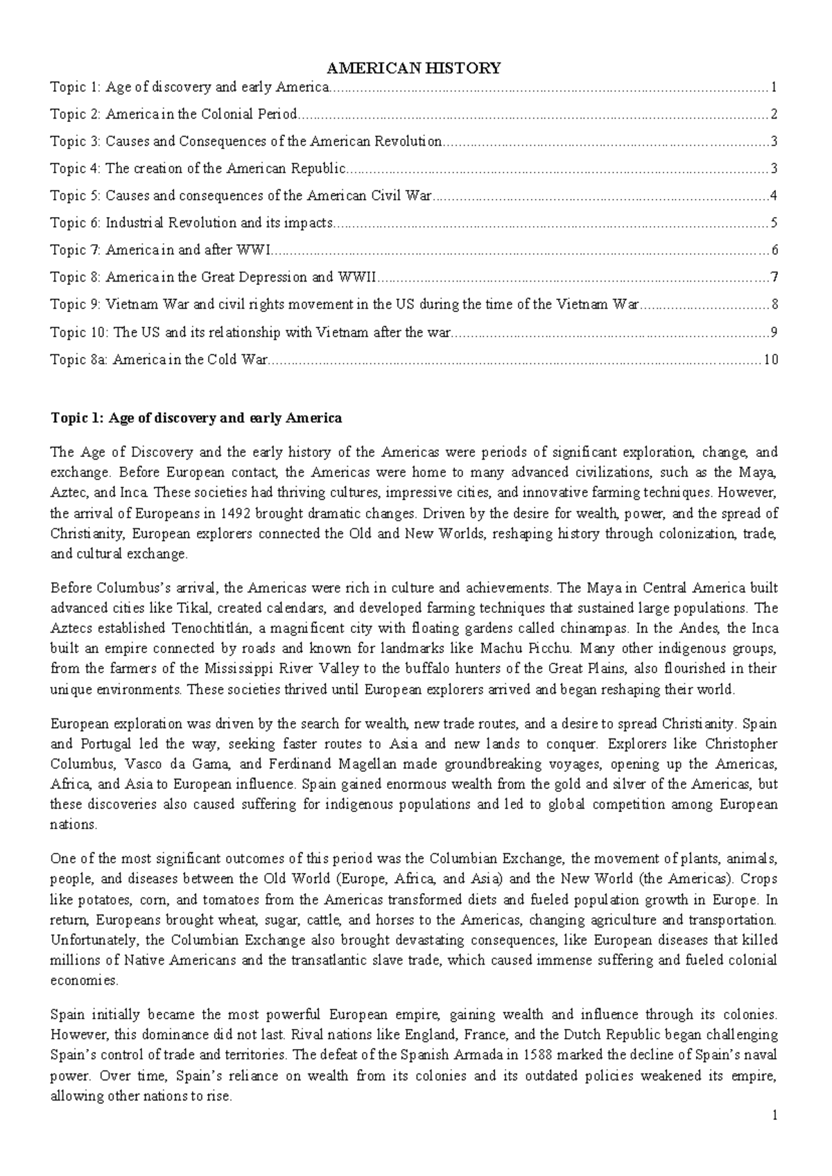 Final Exam: American History Overview and Key Topics - Studocu