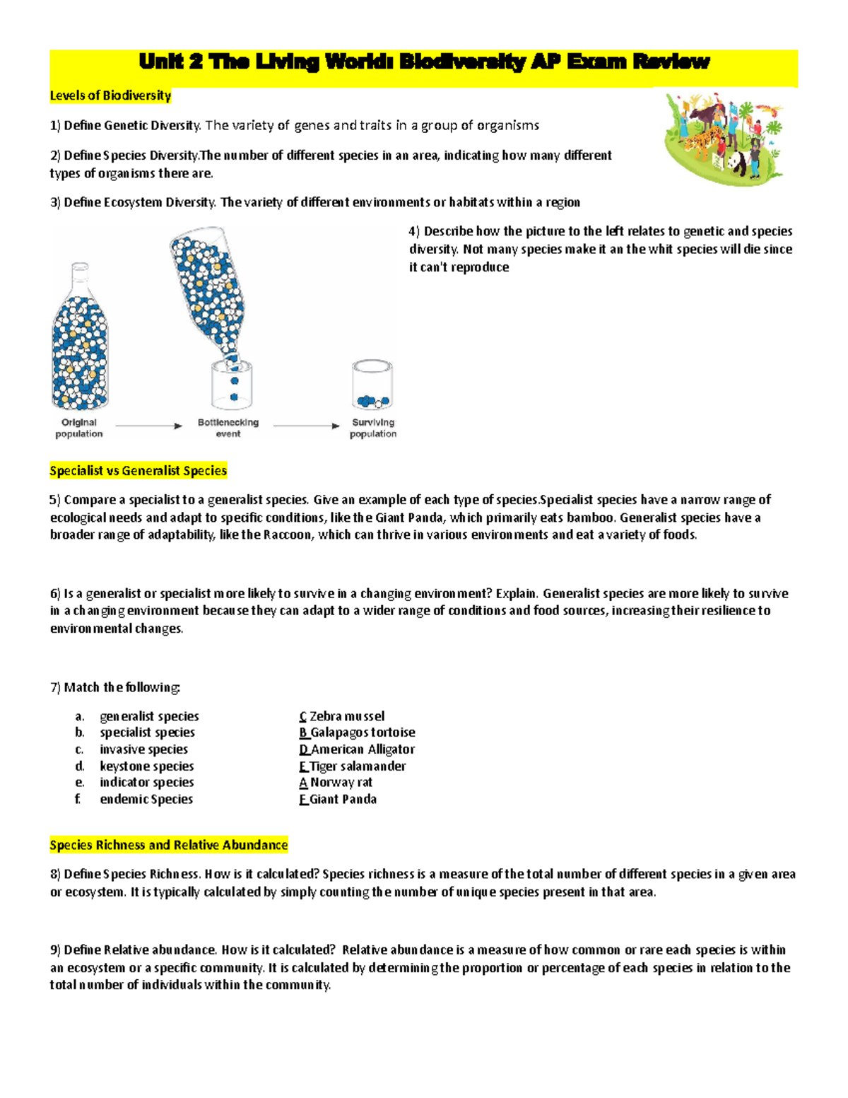 Copy of Copy of Unit 2 The Living World Biodiversity AP Exam Review ...