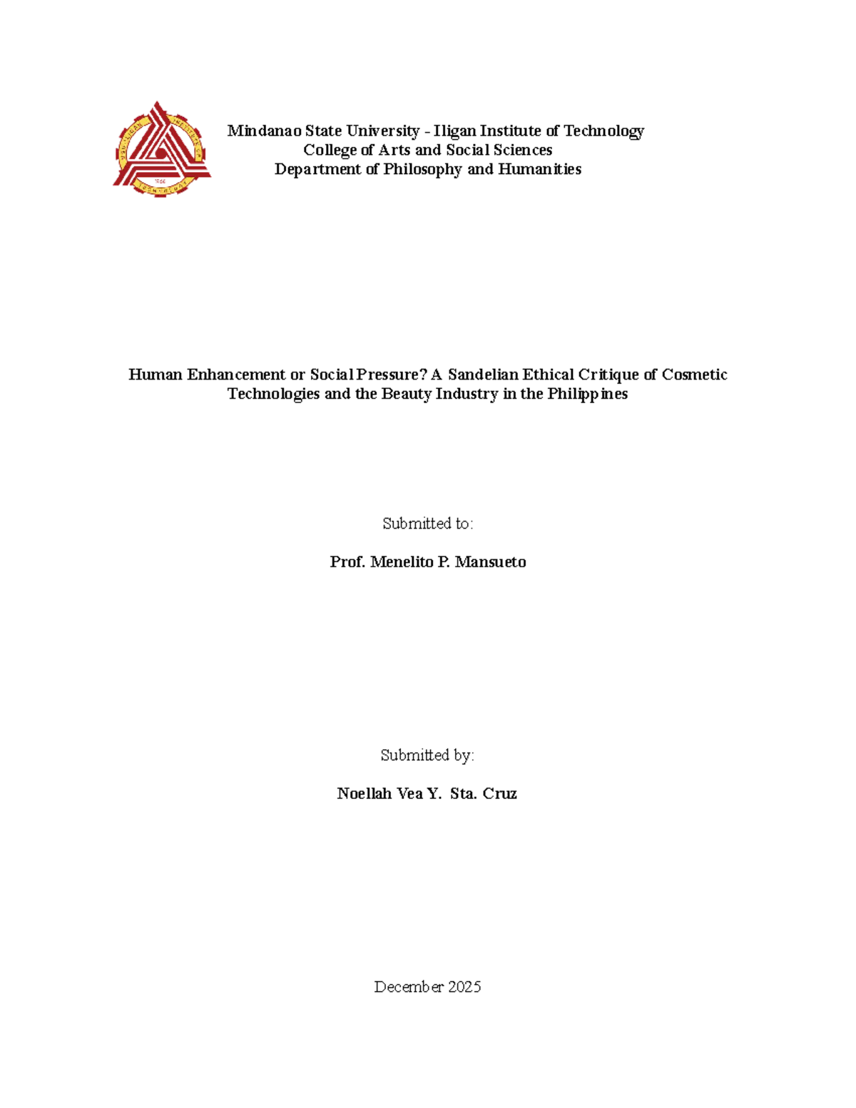 STA. CRUZ, Seminar on Applied Ethics: A Critique of Beauty Industry ...